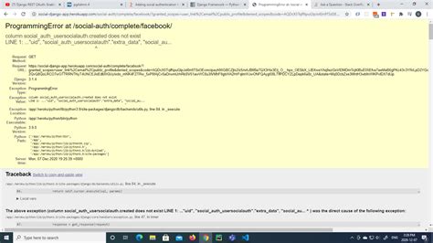 Oauth 20 Social Auth App Django Error Creating Table For Column