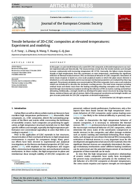 Tensile Behavior Of 2d C Sic Composites At Elevated Temperatures