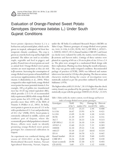 Pdf Evaluation Of Orange Fleshed Sweet Potato Genotypes Ipomoea Batatas L Under South