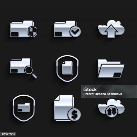 Set Document Protection Concept Finance Document Cloud Download And Upload Folder Search With