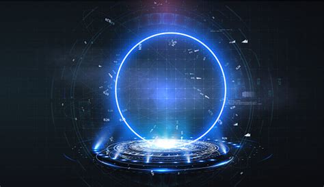 플랫폼 벡터 조명 효과와 큰 빛나는 미래 블루 네온 루프 미래 배경 추상적 미래 기술 인터페이스 배경 네온 서클 Hud Gui