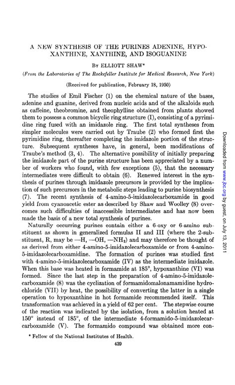 Pdf A New Synthesis Of The Purines Adenine Hypoxanthine Xanthine And