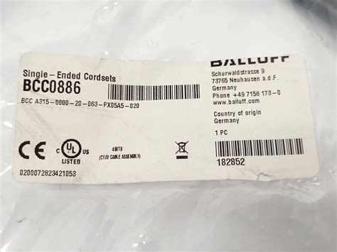 Balluff Bcc0866 Single Ended Male Connector Straight 5 Pin 2m