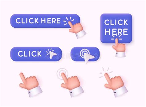 click here web buttons set of action button hand cursor and arrow pointing click link buttons