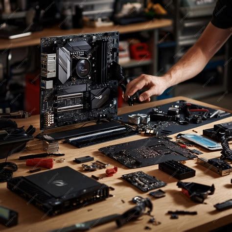 A Technician Assembling A Custombuilt Pc With Components Laid Out On A