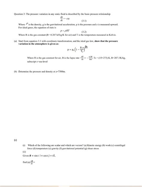 Solved Question The Pressure Variation In Any Static Chegg