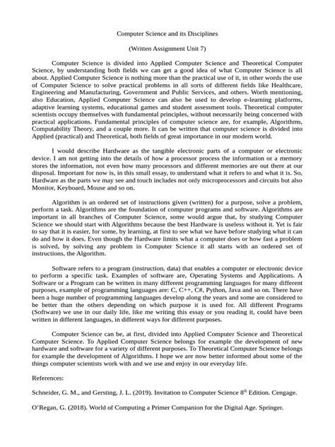 written assignment unit 7 pdf computer science software