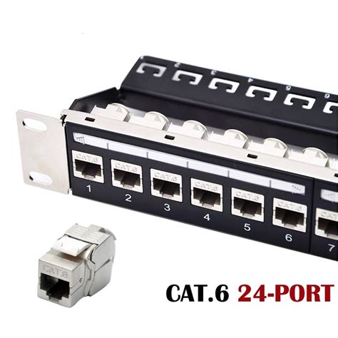 24 포트 Cat6 차폐 모듈 식 패치 패널 포함 Cat6 차폐 공구 프리 타입 키스톤 잭 24 개 19 1u 랙 마운트