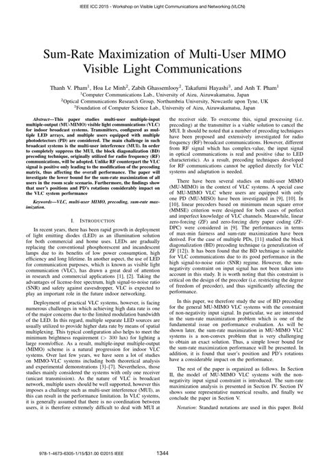 Pdf Sum Rate Maximization Of Multi User Mimo Visible Light Communications