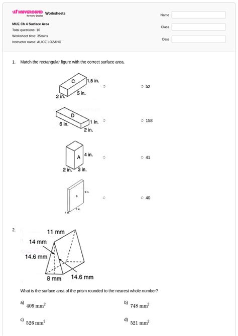 50 Surface Area Worksheets For Grade 8 On Wayground Free And Printable