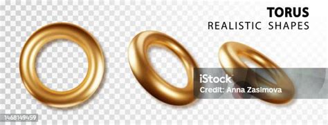 Torus Shape Realistic In Various Positions Golden 3d Vector Geometric