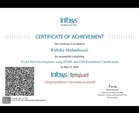 Thanking Infosys Springboard For Web Development Rithika R Posted On The Topic Linkedin