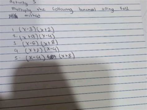 Activity 5 Multiply The Following Binomial Studyx