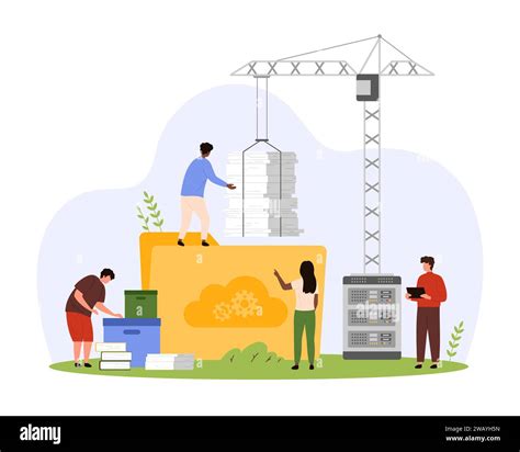 Office Organization Of Document Flow Tiny People Loading Stack Of