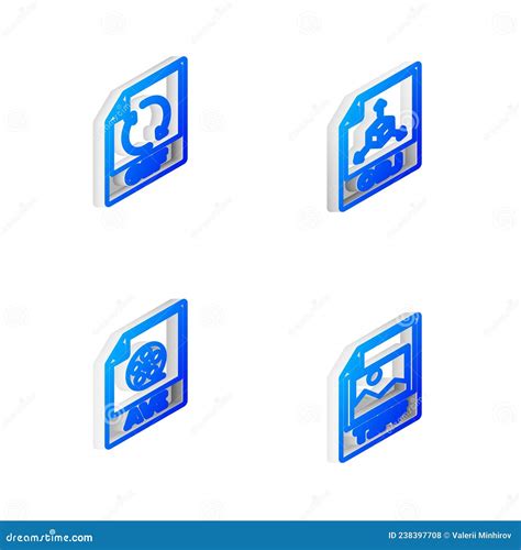 Set Isometric Line Obj File Document  Avi And Tiff Icon Vector