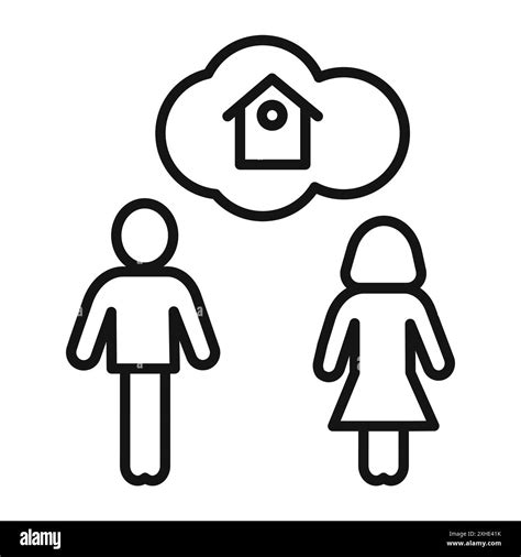 Couple Dreaming Home Icon Vector Symbol Or Sign Set Collection In Black And White Outline Stock