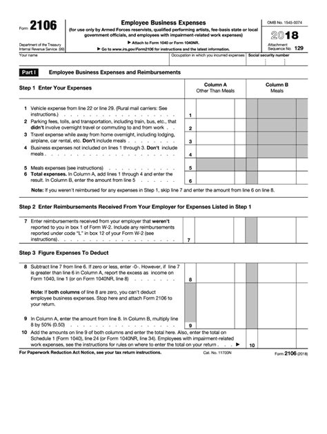 2018 Form Irs 2106 Fill Online Printable Fillable Blank Pdffiller