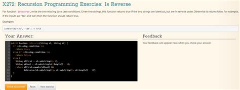 solved x272 recursion programming exercise is reverse for