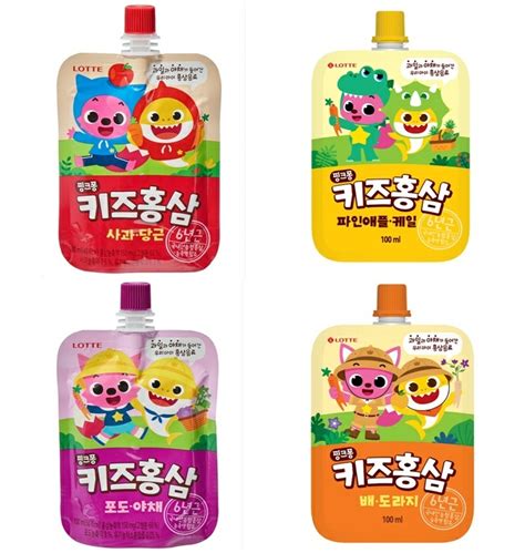 [롯데칠성] 핑크퐁 키즈홍삼 배도라지 파인애플케일 포도야채 사과당근 4종 골라담기 티몬