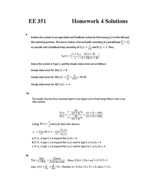Ee 351 Spring 2021 Homework 4 Solutions Pdf Control Engineering