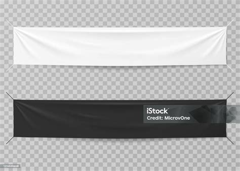 섬유 배너 흑백 빈 수평 광고 천 접힌 빈 면 뻗어 캔버스 벡터 모형 간판에 대한 스톡 벡터 아트 및 기타 이미지 간판