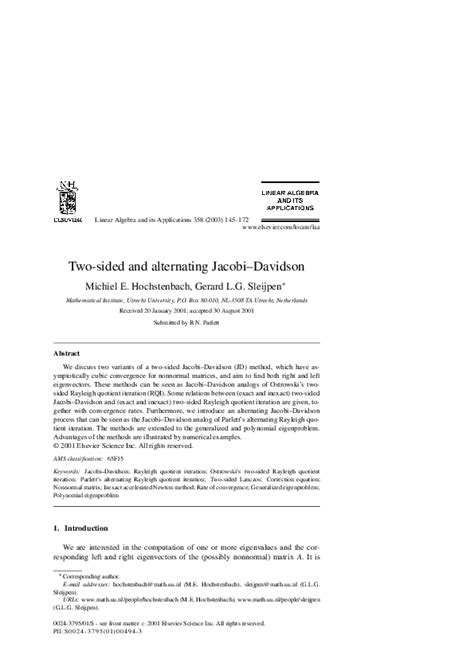 Pdf Two Sided And Alternating Jacobidavidson