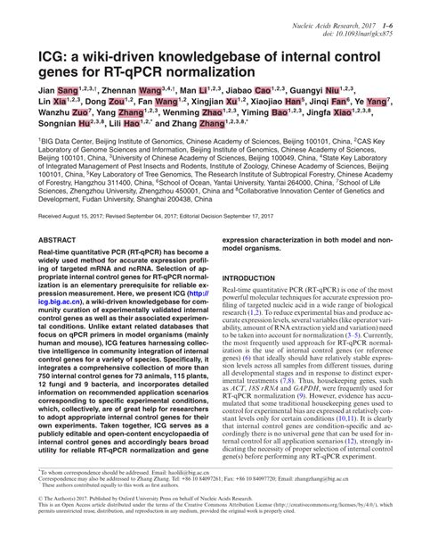 Pdf Icg A Wiki Driven Knowledgebase Of Internal Control Genes For Rt