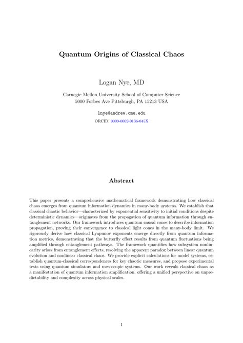 Pdf Quantum Origins Of Classical Chaos