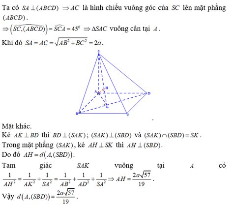 Cho hình chóp SABCD có đáy là hình chữ nhật cạnh AB = a , BC = a căn 3 và SA vuông góc với đáy