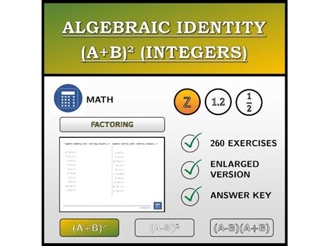 Algebraic Identity Ab2 Factoring Integers Teaching Resources