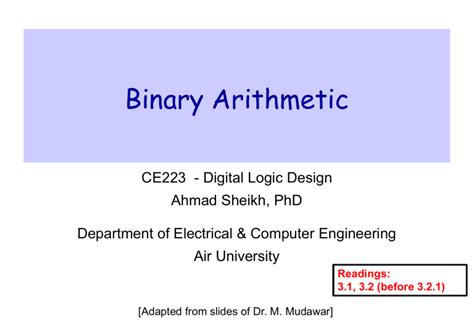 Binary Arithmetic Addition Subtraction 2s Complement