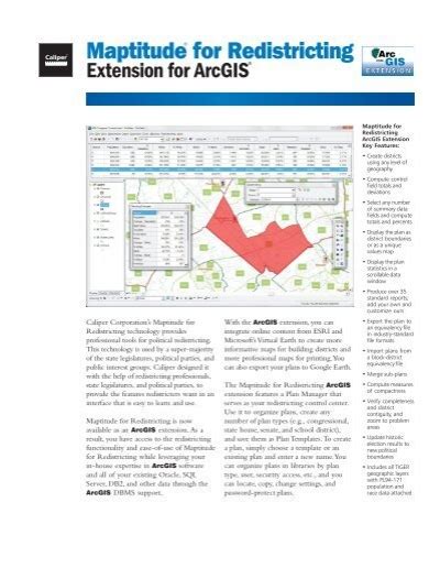 Maptitude For Redistricting Extension For Arcgis Caliper Corporation