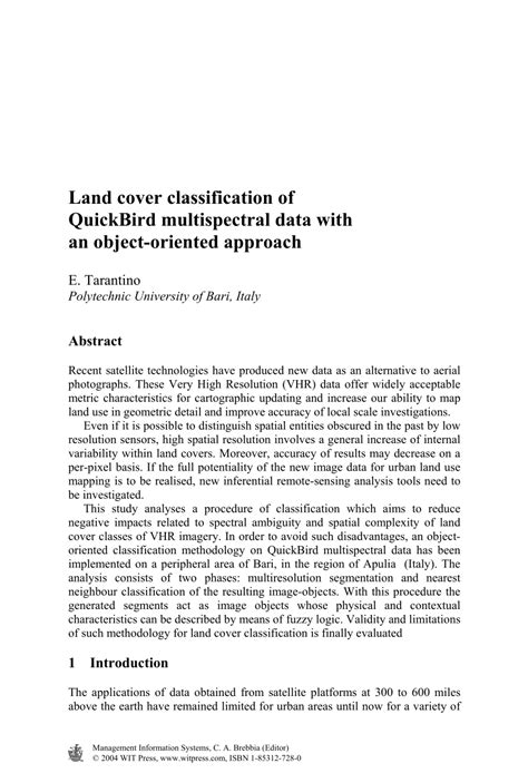 Pdf Land Cover Classification Of Quickbird Multispectral Data With An Object Oriented Approach