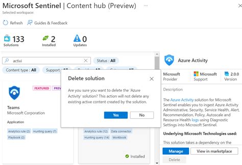 刪除已安裝microsoft Sentinel 現用的內容和解決方案 Microsoft Learn