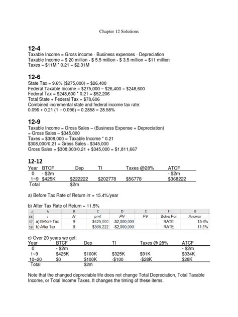 Chapter 12 Solutions To The Assigned Exercise Problems Pdf Income