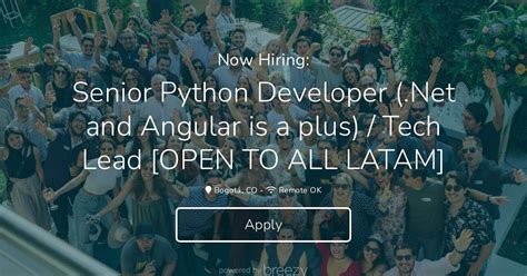 senior python developer and angular is a plus tech lead [open