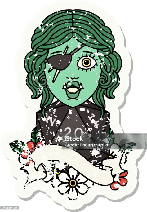 자연 스무 주사위 롤 그런 지 스티커가있는 반 오크 악당 굴리기에 대한 스톡 벡터 아트 및 기타 이미지 굴리기 눈 신체