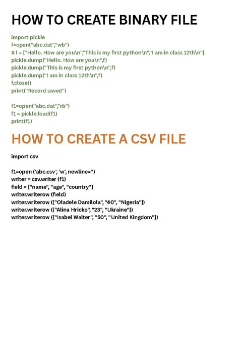 How To Create Binary File How To Create Binary File Import Pickle
