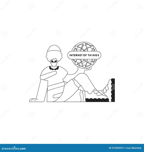 Man Holding Modern Iot Symbol Vector Linear Illustration Stock Vector