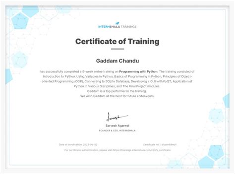 Completion Certificate Of Training On Programming With Python By