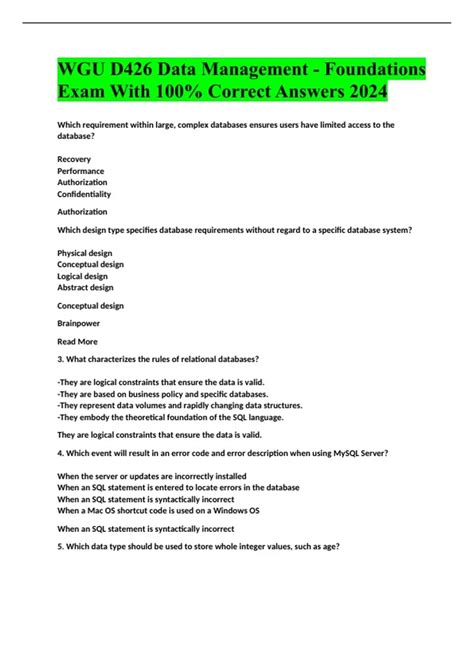 WGU D Data Management Foundations Exam With Correct Answers WGU D Stuvia US