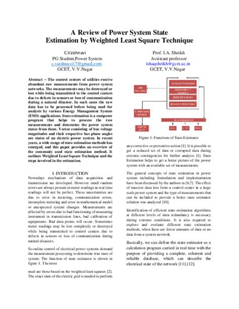 Pdf A Review Of Power System State Estimation By Weighted Least Square Technique