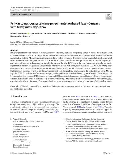 Fully Automatic Grayscale Image Segmentation Based Fuzzy C‑means With