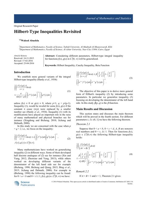Pdf Hilbert Type Inequalities Revisited