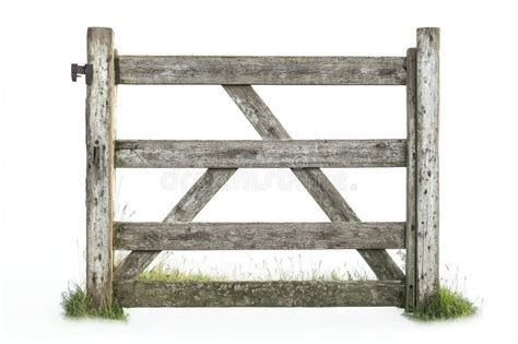 A Weathered Wooden Gate With Grass At The Base Symbolizing Entry And Transition Stock