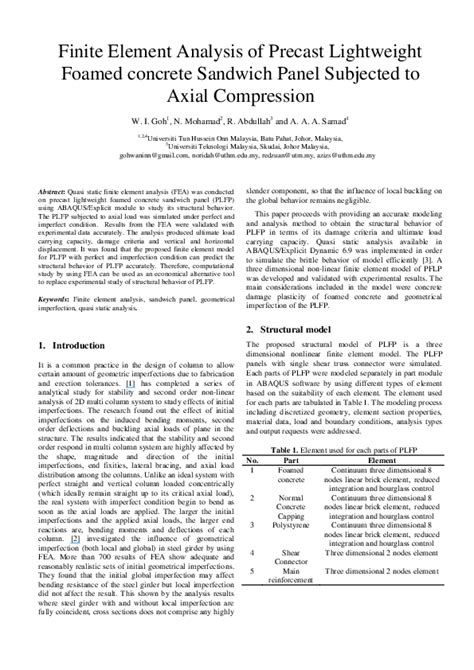 Pdf Finite Element Analysis Of Precast Lightweight Foamed Concrete