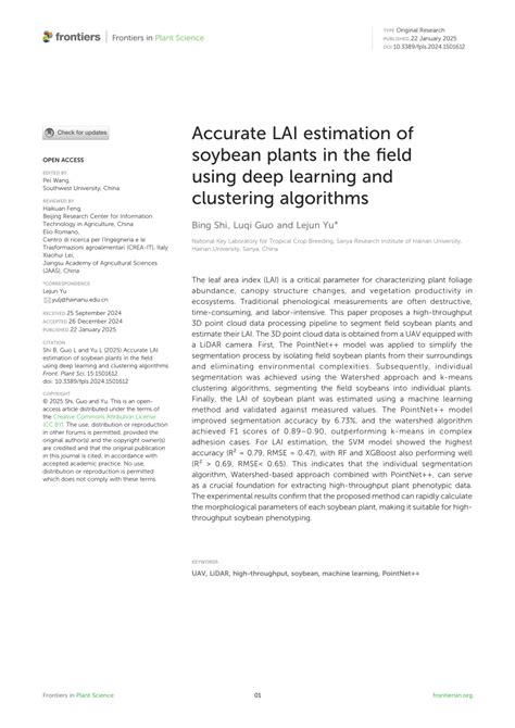 Pdf Accurate Lai Estimation Of Soybean Plants In The Field Using Deep