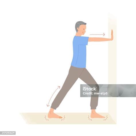 Senior Exercise An Illustration Of A Man Doing Wallpressing Stretches