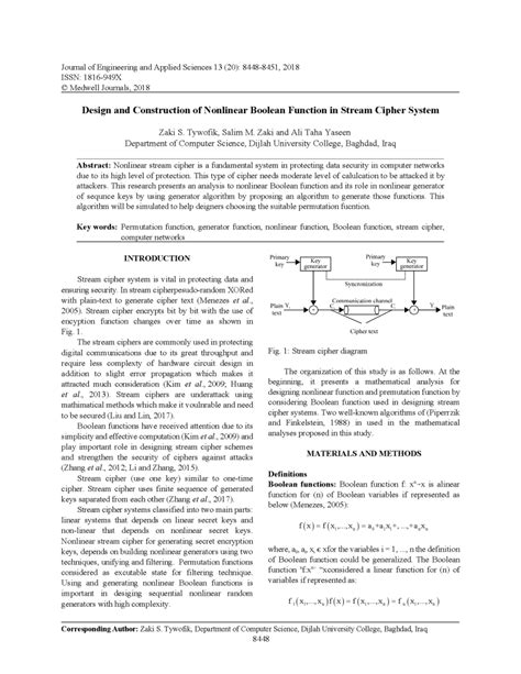 Pdf Design And Construction Of Nonlinear Boolean Function In Stream Cipher System