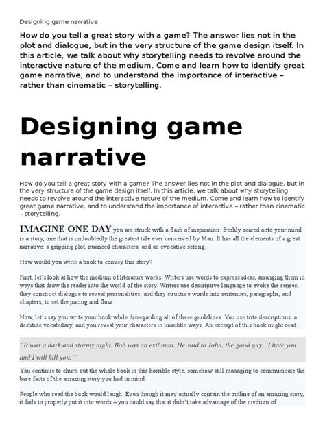 Procedural Narrative Structures In Game Design